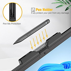 Fintie Hard Case for 13 Inch Microsoft Surface Pro 8 (2021 Release) - Shockproof Folio Protective Rugged Cover with Pen Holder, Compatible with Type Cover Keyboard + Original Kickstand, Frost Gray