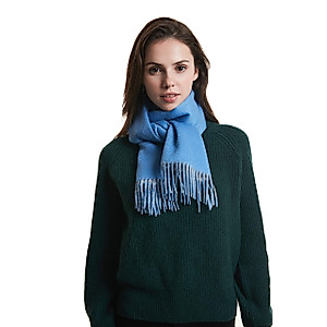 EURKEA 100% Cashmere 2024 Winter Scarf for Women, Fringed Edges, Warm & Soft, Lightweight, Gift Ready, Solid/Plaid/Two-Tone, Blue_Solid, Free Size