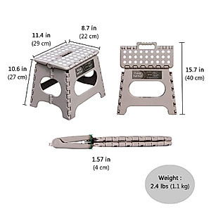 Folding Step Stool - 11" Height - Holds up 300 Lbs lightweight foldable stepping stool is sturdy enough to support adults & safe enough for kids. Skid resistant and open with one flip (Light Tan)