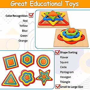 Toddler Puzzles Wooden Toys Montessori Shape Sorting Puzzle Sensory Toys Toddlers Activities Preschool Learning Early Educational Travel Autistic Montessori Toys 1 2 3 Year Old Age 1-3