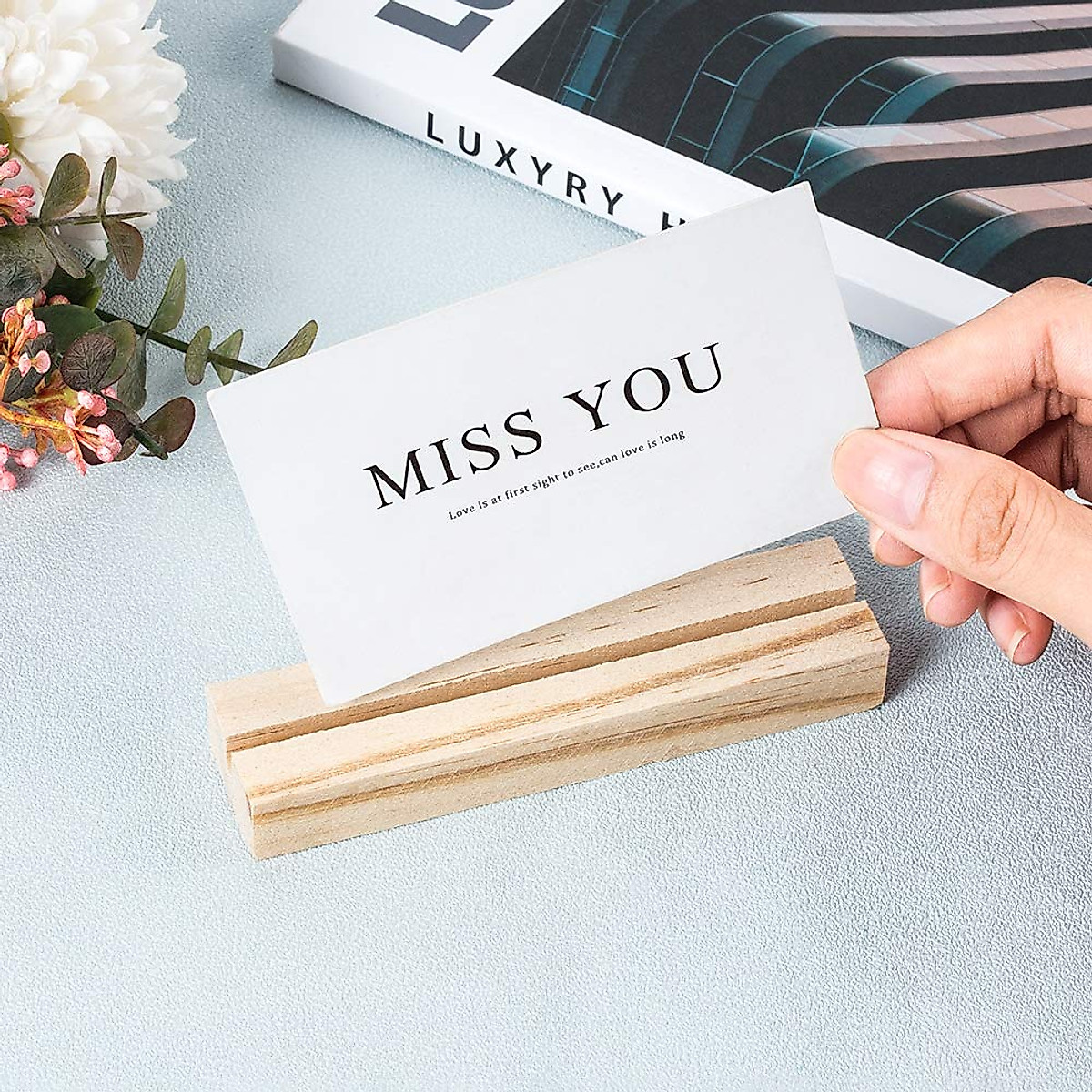 OLYCRAFT 20pcs Wood Place Card Holders 3.5mm Slot Wood Sign Holders Table Number Stand Table Number Holders for Wedding Party Events Decoration Double Side Display Mini Blackboard - 3.9x0.9x0.5 inch