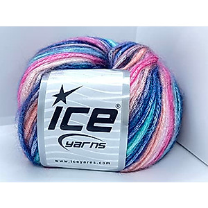 Pool Party - Aqua Blue, Peach, Pink + Picasso Yarn - Fuzzy with Subtle Sheen Yarn, Polyester, Acrylic Blend 50 Gram (1.75 Ounces) 125 Yards