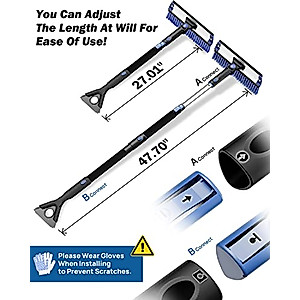 JOYTUTUS 47.7″ Extendable Snow Brush and Ice Scraper, 270° Pivoting Snow Scraper Brush for Car Windshield, Telescoping Ice Scraper, Foam Grip, Heavy Duty Snow Remover for Cars, Trucks, SUV (Black)