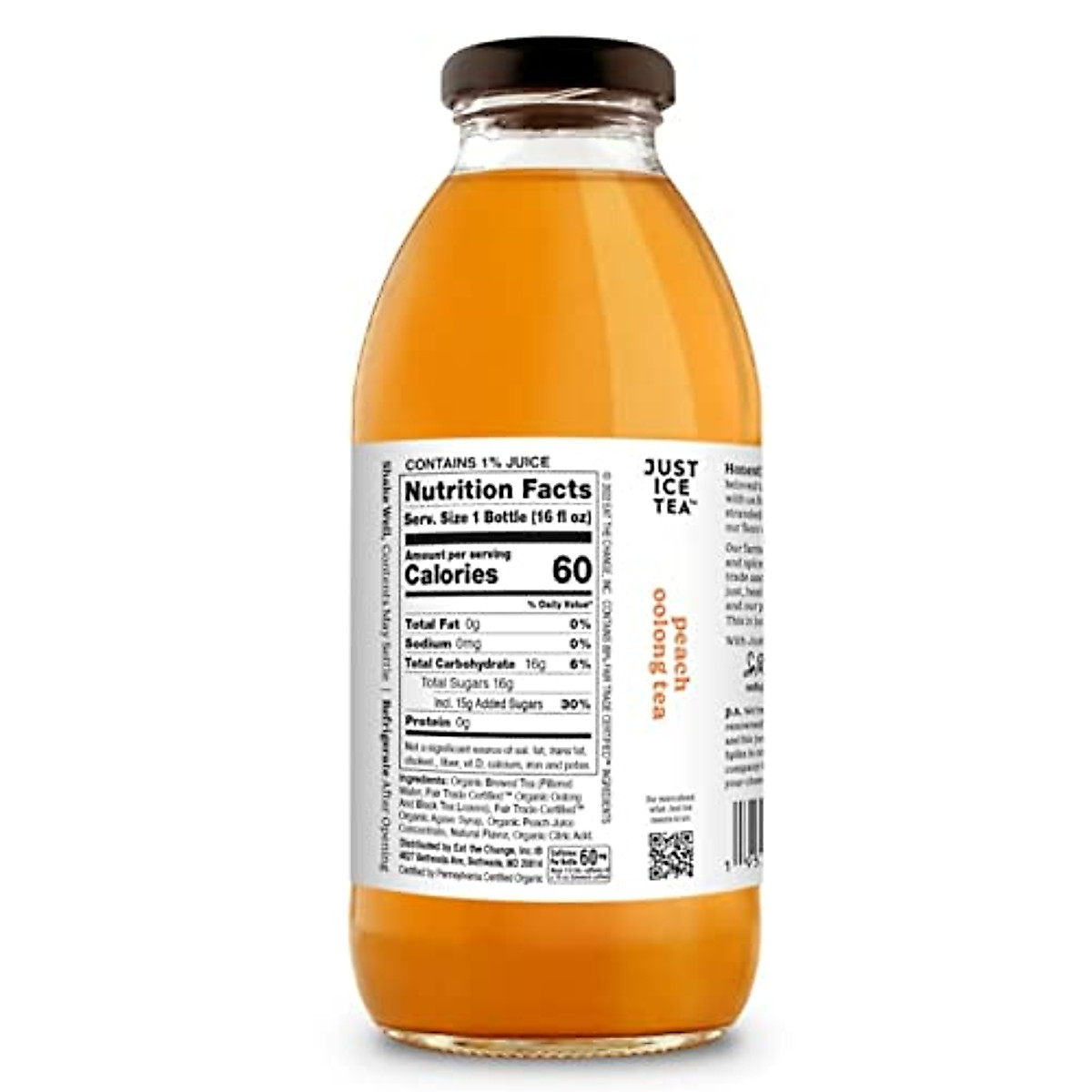 Just Ice Tea Organic Iced Tea, 16 Fl Oz Glass Bottles (Peach Oolong Tea, Pack of 12)