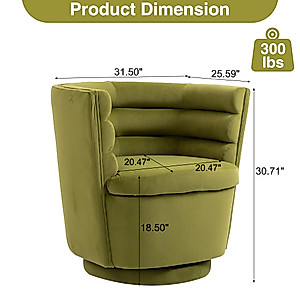 Tmsan Swivel Barrel Chair with Storage, 20.47" W Velvet Round Swivel Accent Chair Comfy Leisure Arm Chair Club Chair for Living Room Nursery Hotel Bedroom Office (Olive Green)