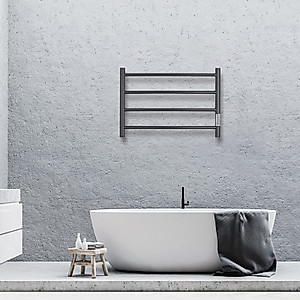 SHARNDY Towel Warmer with Built-in Timer ETW29 for Bathroom Wall Mounted Bath Towel Heater Plug-in Electric Heated Towel Rack Black