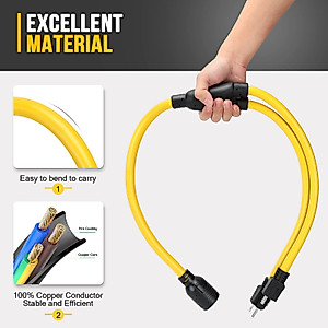 2X5-15 Plug Male to Generator Twist Lock L14-30 Receptacle Female Y Adapter Cord STW 3 Feet 120V/240V 30 Amp Generator Welder Dryer Power Cord Adapter,100% Copper Wire Conductor Inside.