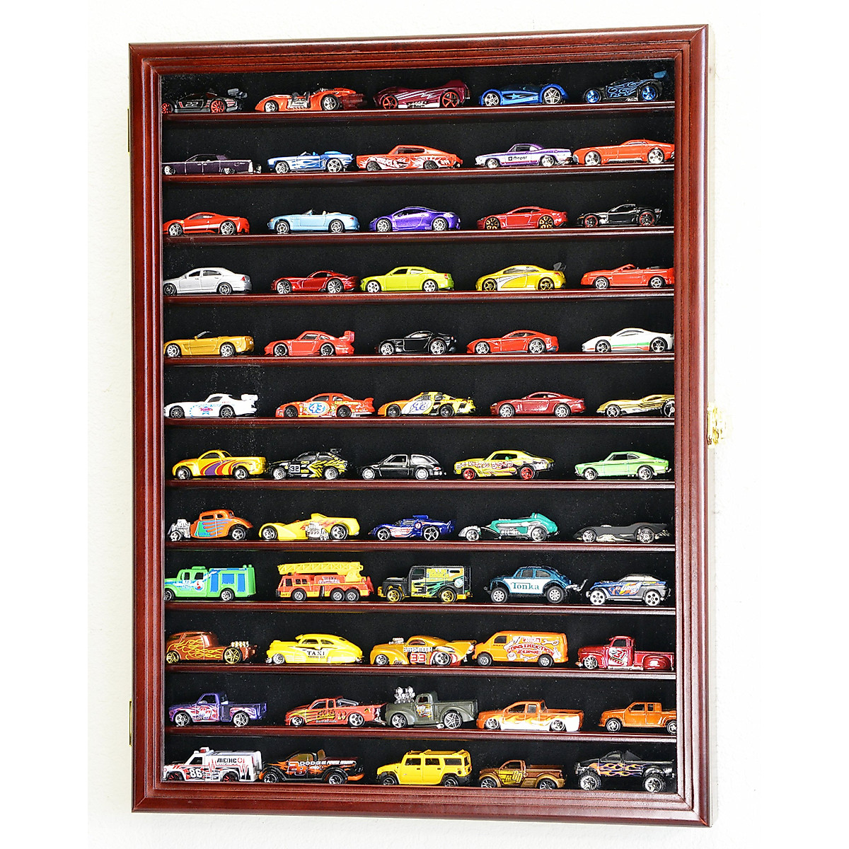 Hot Wheels Matchbox 1/64 Scale Diecast Model Display Case Cabinet Wall Rack w/98% UV Door -Cherry