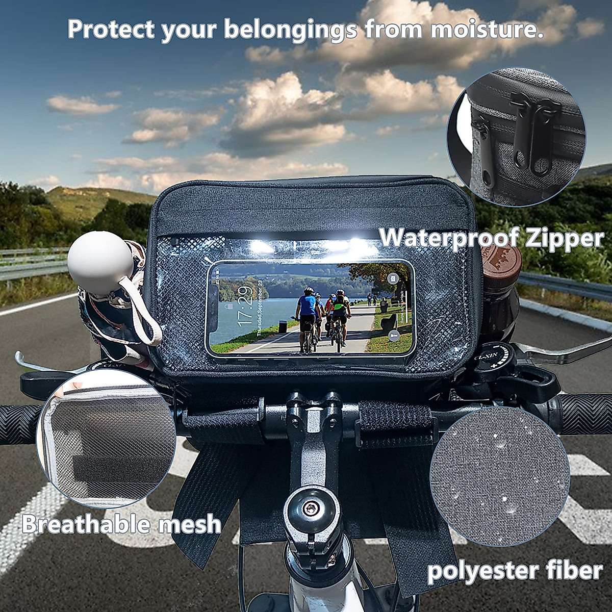 MKYRLX Bike Handlebar Bag Waterproof,Bike Phone Front Bag, Bicycle Bag, Phone Holder for Bike,Bicycle Phone Mount, Bicycle Basket Front For MTB, Road, Mountain,Grey