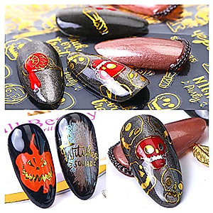 3D Halloween Nail Art Stickers for Women Gold Self-adhesive Nail Decals 9 Sheets Skull Witch Pumpkin Word Cat Ghost Nail Sticker Designs for Halloween Party Favor Supplies Manicure Tips Decorations