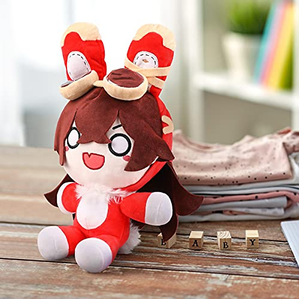 UTIEHD Genshin Impact Plush Baron Bunny 16IN, Plushie Stuffed Toy Doll, Rabbit Amber Cosplay Costume Plushy Props for Fans (Red)