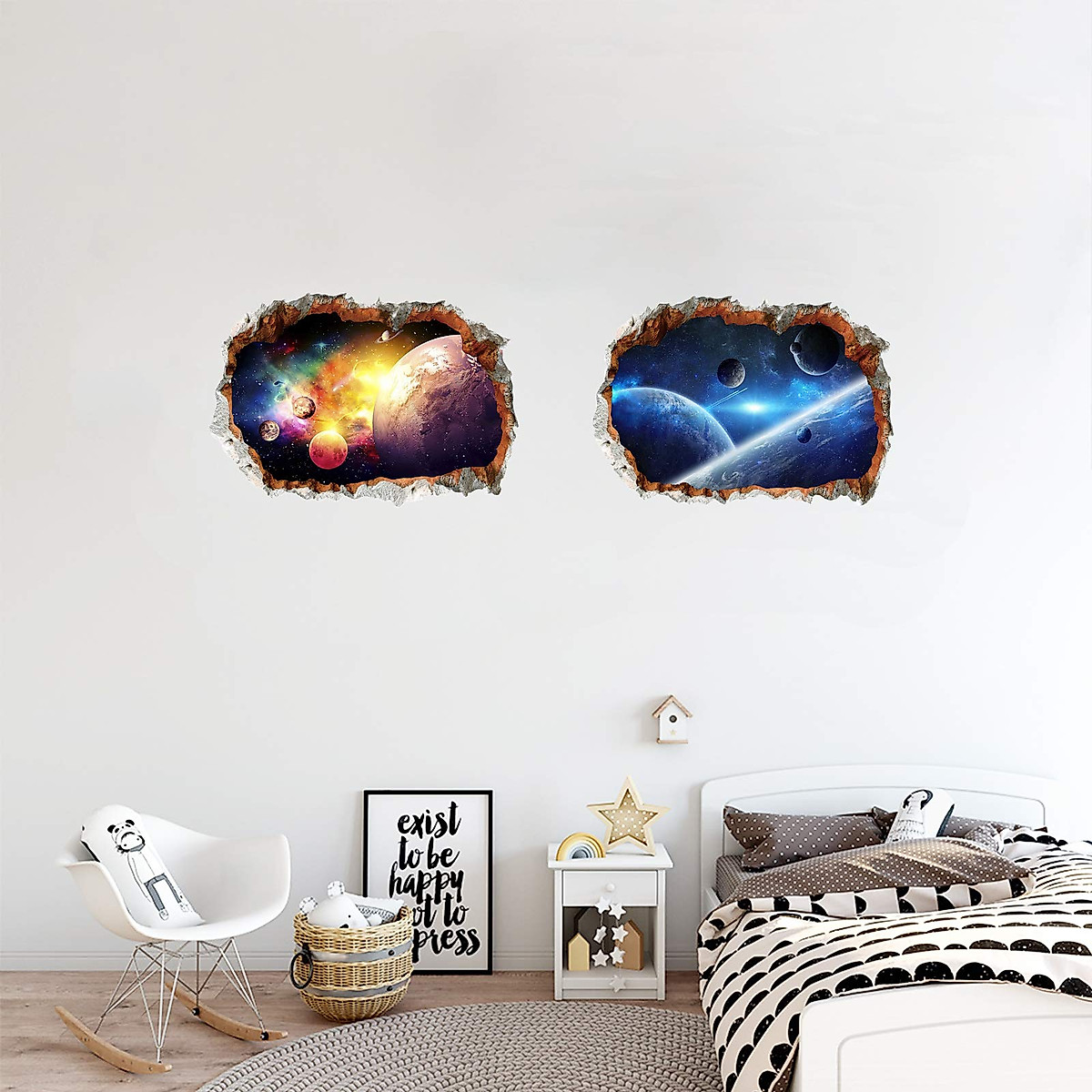 3 Pcs Universe Window Wall Stickers 3D Planet Wall Decals Galaxy Outer Space Star Wall Murals Wall Art Decorative Sticker for Kids Home Living Room Bedroom Nursery Removable Party Decor Decorations