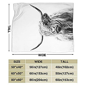 SARA NELL Highland Cow Blanket,Portrait of Cow Pattern Flannel Fleece Throw Blanket,Highlander Animal Scotland Scottish Horns Bull Cattle Warm Cozy Throw for All Seasons for Couch Bed Sofa 50''X40''