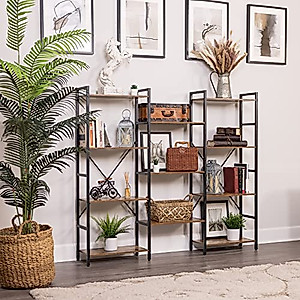 SUPERJARE Triple 4 Tier Bookshelf, Bookcase with 11 Open Display Shelves, Wide Book Shelf Book Case for Home & Office, Rustic Brown