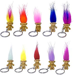 Yintlilocn 10Pack Cute TROLL DOLLS Key ring Crazy Colour Hair Figurine Kids Toy Party Decoration Good Luck Dolls Keychain Key holder