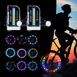 Bike Wheel Lights, Bike Spoke Lights Bicycle Wheel Lights Bike Lights for Wheels Double-Sided 14pcs LED Colorful 30 Changes Patterns Bike tire Lights Bike tire Accessories (Black 14LEDs-2pieces)