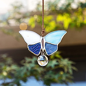 H&D HYALINE & DORA Tiffany Stained Glass Window Hangings Butterfly Shaped Art Style Sun Catcher Windows Panels for Home Garden Party Christmas Day Gift