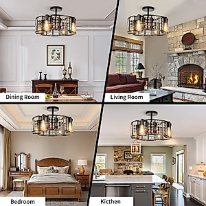 XuanDe Ceiling Fans with Lights and Remote, Vintage Caged Ceiling Fans Industrial Farmhouse Rustic Ceiling Fan Bladeless Enclosed Flush Mount for Hall, Living Room, Bedroom（Bulb x 6 Included）