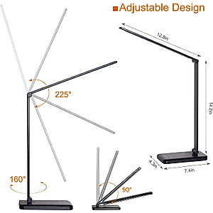 White crown LED Desk Lamp Dimmable Table Lamp Reading Lamp with USB Charging Port, 5 Lighting Modes, Sensitive Control, 30/60 Minutes Auto-Off Timer, Eye-Caring Office Lamp (Black, Medium)