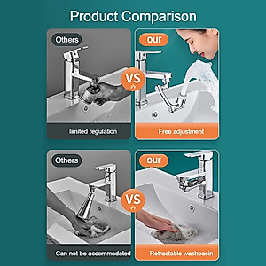 Rotating Faucet Extender Aerator 1080°+360° Universal Large Angle Robotic Arm Water Nozzle Swivel Faucet Extender, Bathroom Sink Faucet, Aerator Face Washing, Gargle and Eyewash Station