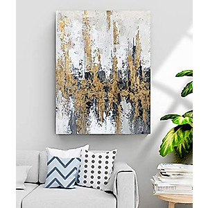 Yihui Arts Modern Abstract Skyline Canvas Wall Artwork with Gold Foil Modern Oil Painting Pictures with Framed for Living Room Bedroom Bathroom Decoration