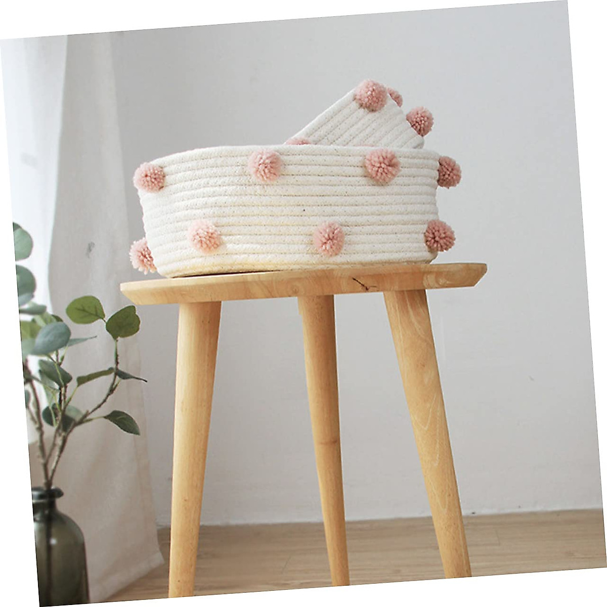 CHILDWEET Woven Hamper Storage Basket Cotton Rope Organizer Cotton Rope Key Tray Rope Woven Basket Storage Bins for Clothes Storage Bin Cotton Woven Container Manual Baby Cotton Makeup Box