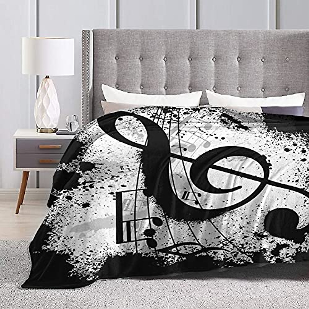 Throw Blanket Music Note Soft Microfiber Lightweight Cozy Warm Blankets for Couch Bedroom Living