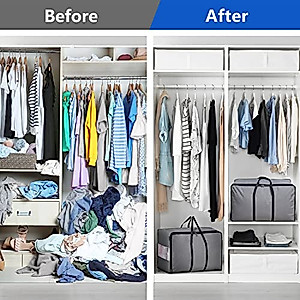 MISSLO Water Resistant Thick Over Size Storage Bag, Folding Organizer Bag, Under Bed Storage, College Carrying Bag for Bedding Comforters, Blanket, Clothes (Grey)