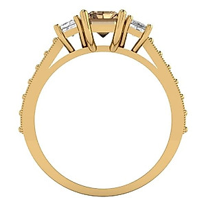 Clara Pucci 1.82ct Emerald Cut 3 stone Champagne Simulated Diamond Engagement Promise Anniversary Bridal Ring 18K Yellow Gold 10.75