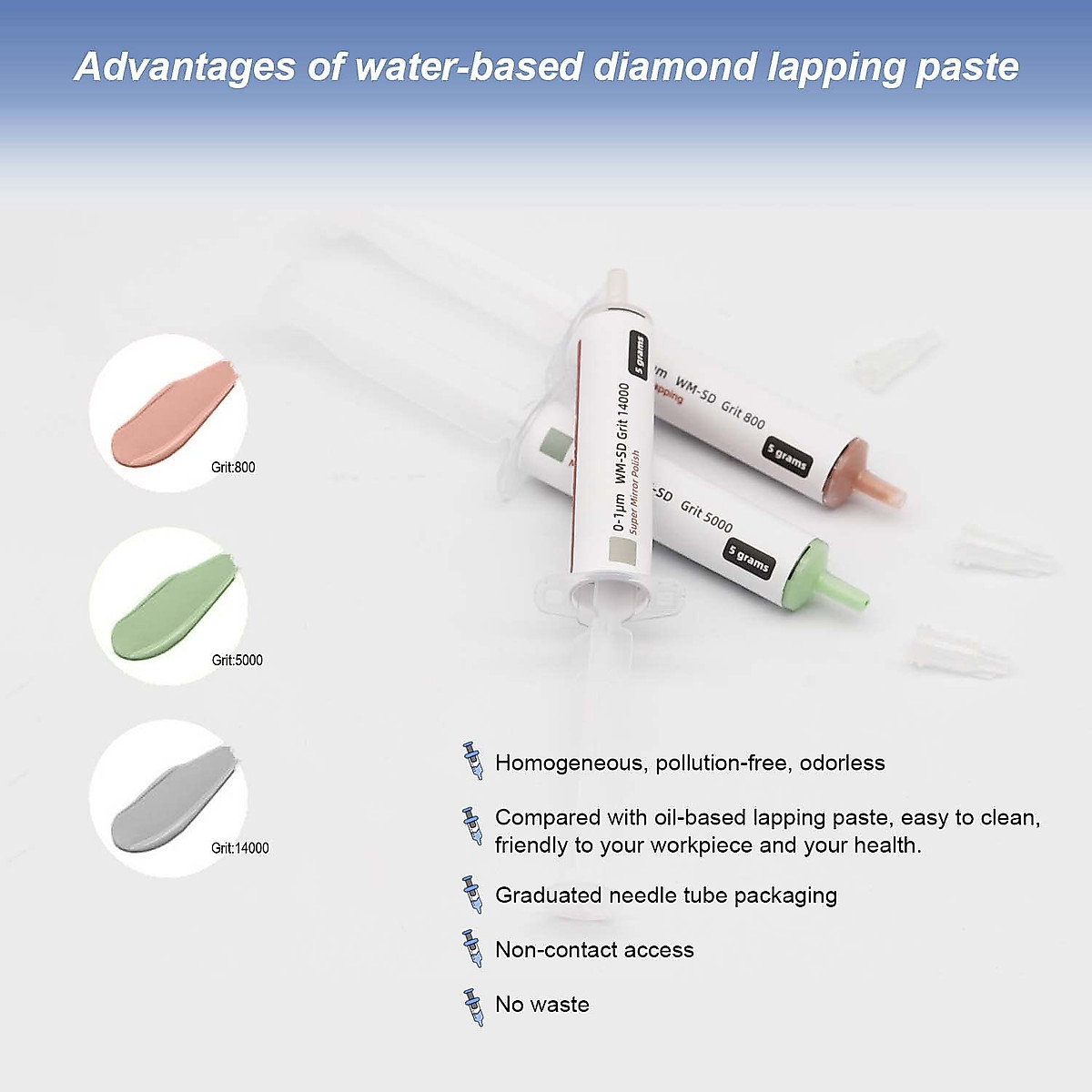 MORESUPERHARD 3Pcs Diamond Polishing Compound Polishing Paste，800 5000 14000 Grit for Marble Glass Metal Jewelry Metallographic Silver Gemstone，0.5 to 24 Micron，5 Gram with 20% of Diamond Powder