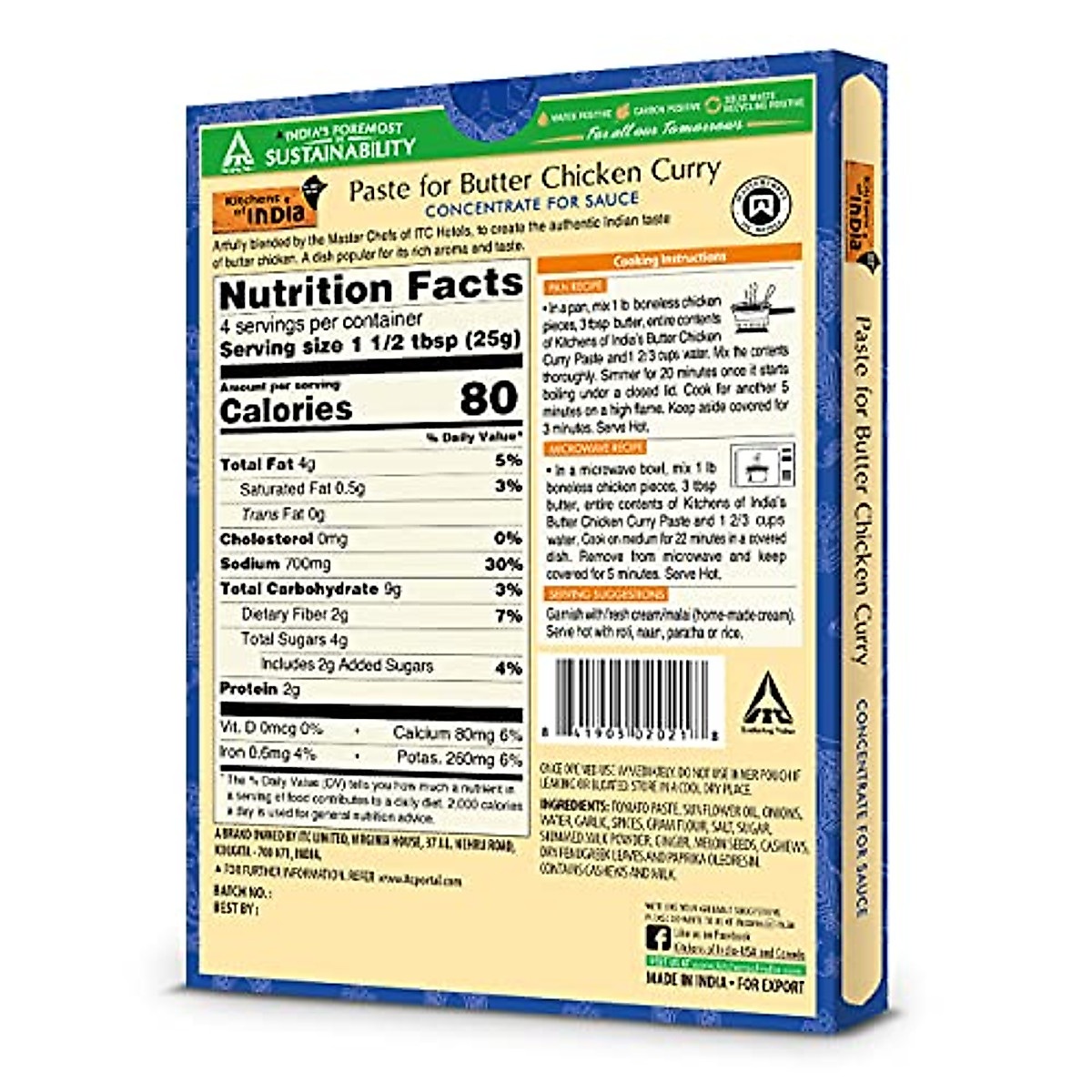 Kitchens Of India Paste for Butter Chicken Curry, 3.5-Ounce Boxes (Pack of 6)