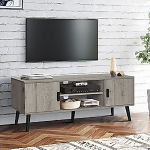 Iwell TV Stand for 55 inch TV, Entertainment Center with Storage and Open Shelf, TV Console, TV Stands for Living Room, Bedroom, Grey