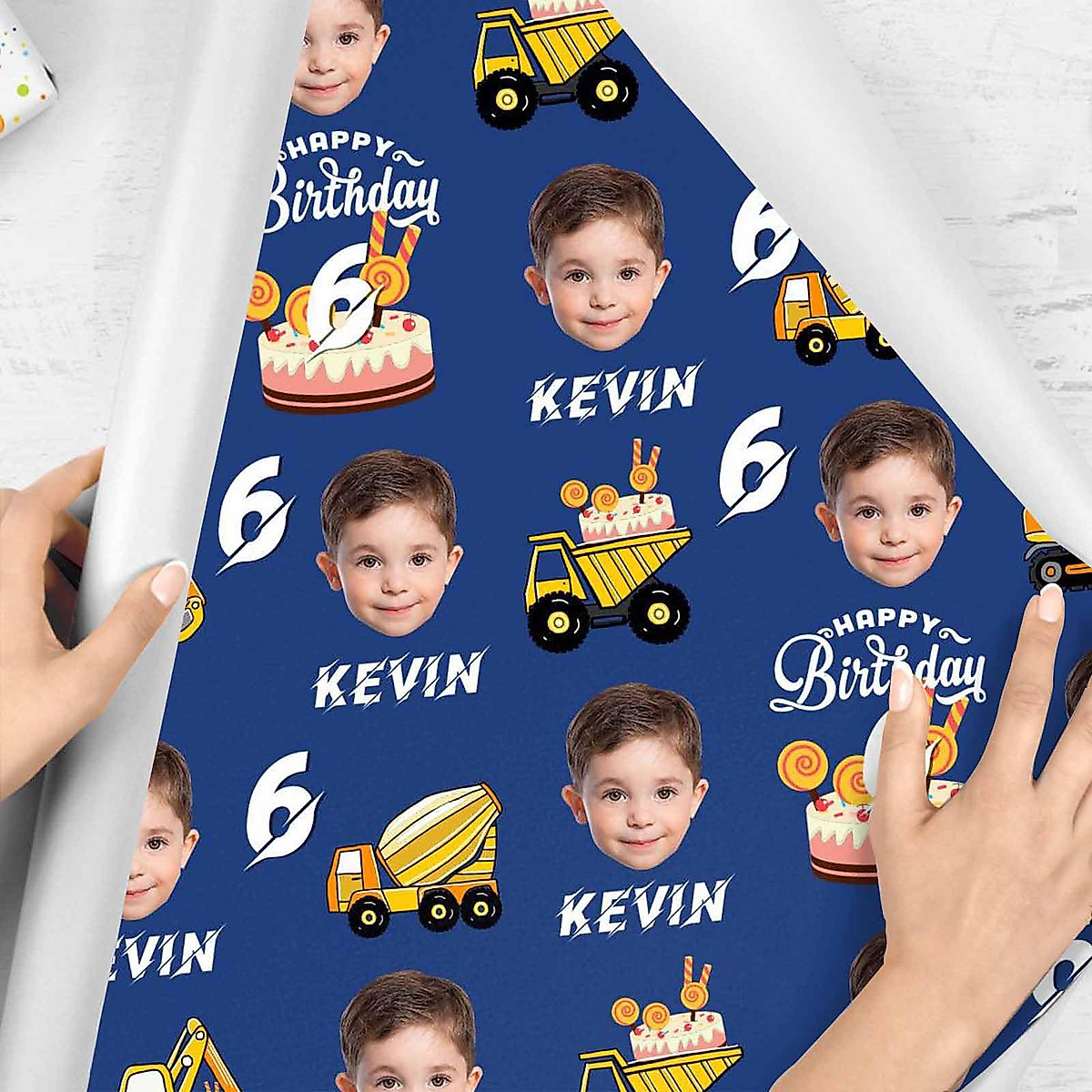 Jaydouble Custom Birthday Wrapping Paper with Name Personalized Wrapping Paper for Kids Boys Girls Construction Truck Gift Wrap Paper for Baby Shower Birthday Party Holiday 1Roll