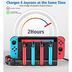 Switch Controller Charging Dock Station Compatible with Nintendo Switch & OLED Model Joycons, KDD Switch Controller Charger Dock Station with Upgraded 8 Game Storage for Nintendo Switch Joycon & Games