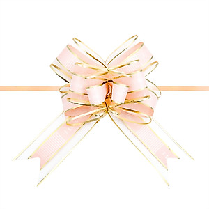 10 Pcs 6" Large, Wedding Pull Bow Organza Striped Ribbon String, Pull Bows, String Bows, Basket Pull Bows, Wedding Party Bridal Giftwrap Wrapping Bows -Pink