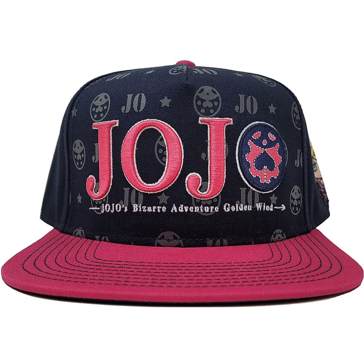 JoJo's Bizarre Adventure Adult Anime Snapback Flat Bill Baseball Hat Golden Wind Symbols Pink and Black Cap for Men Women