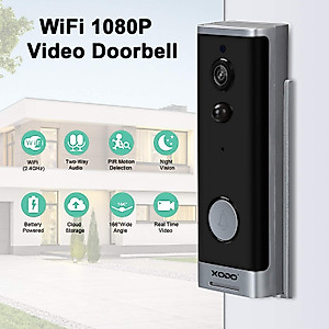 XODO VD1 Smart Home Wireless Security Camera with Night Vision, Waterproof Video Doorbell/WiFi 1080P HD/166°Wide Angel/2-Way Audio/No Monthly Fee/Real-Time Alerts/Rechargeable Batteries