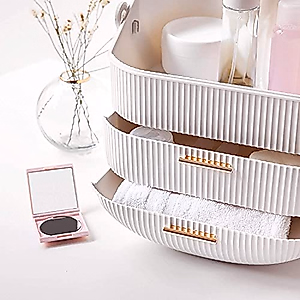 MASSY Egg Shape(Oval) Makeup Storage Box, Countertop Portable Vanity Cosmetics Organizer Preppy Style (MBOX-Ship From California)