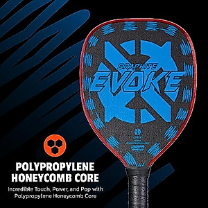 Onix Graphite Evoke Tear Drop Pickleball Paddle Features Tear Drop Shape, Polypropylene Core, and Graphite Face, Blue