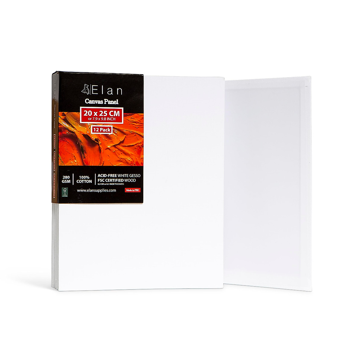 Elan Cotton Canvas Panels 8x10, 12-Pack Canvas Boards for Painting, Painting Canvas, Canvases for Painting, Art Board Bulk, Art Canvas Board, Blank Canvas Panel, Plain Canvas Board Art Canvas Panels
