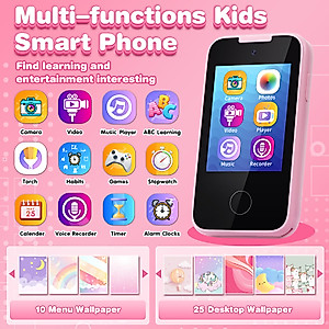 Kids Phone Toys for 3-6 Year Olds Girls, Touchscreen Kids Cell Phone with Dual Camera, MP3 Music Player, Games, Habit Tracker Kids Toddler Phone Learning Toy Birthday Gifts for Girls Age 3 4 5 6 7 8