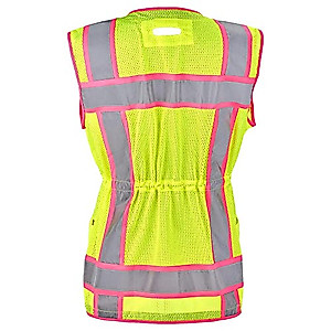 J. J. Keller & Associates, Inc. Women's High Visibility Safety Vest with Pink Trim, Type R Class 2, Medium, SAFEGEAR
