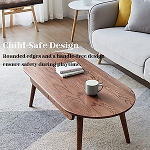 Bamskov 100% Solid Wood Coffee Table with Storage - Mid Century Modern Coffee Table - Oval Coffee Table - Simple Assembly (Walnut, 47.24")