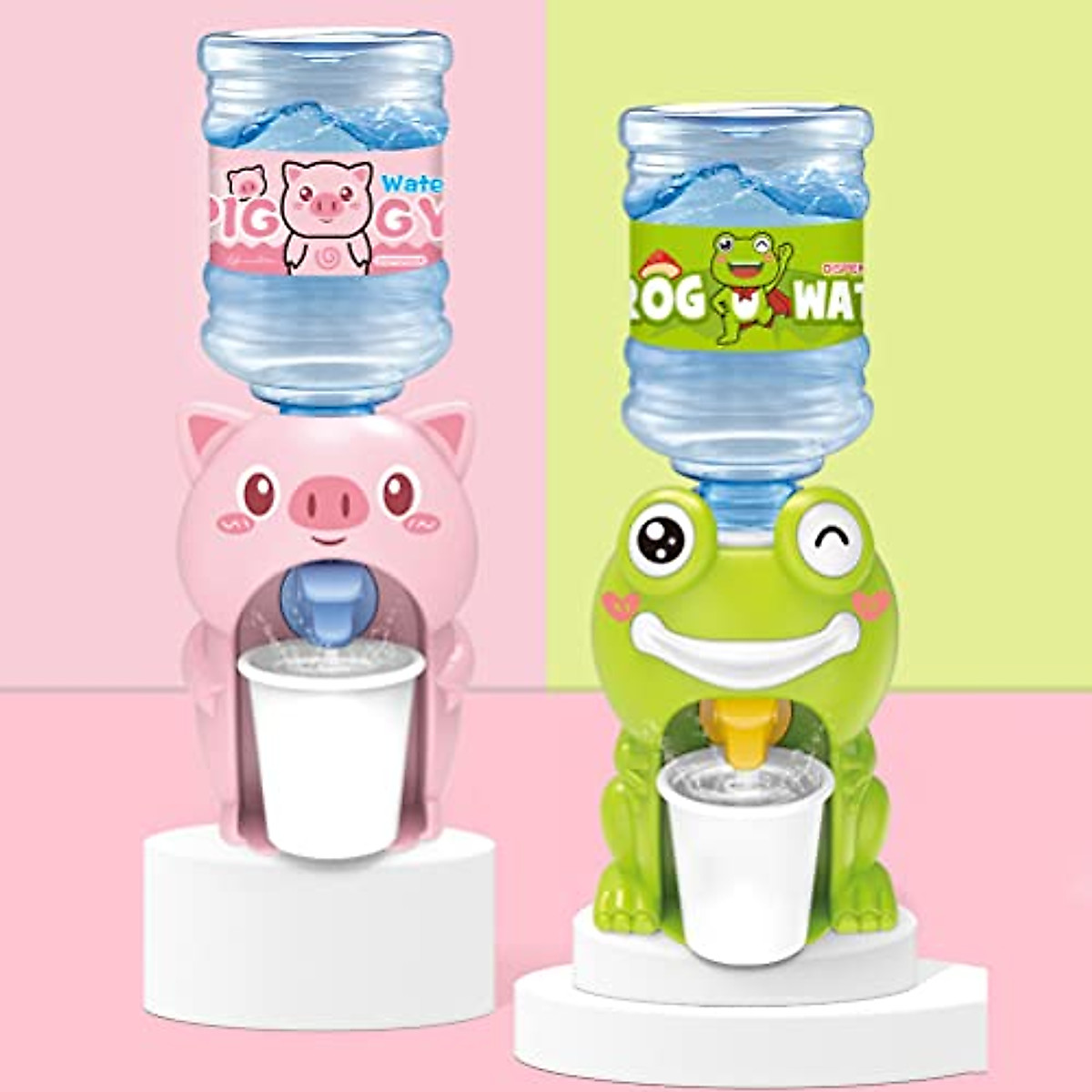 Amosfun Desktop Water Dispenser Cooler Mini Bottom Load for Bedroom- Kids Mini Water Dispenser Frog Animal Style Water Machine- Children Mini Water Dispenser Drink Water Machine Toy for Home (Green)