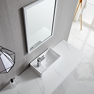 Bathroom Sink 18" x 10" Rectangle, Eridanus Wall Mount Vessel Sink Floating, Modern White Ceramic Porcelain Vitreous Countertop Wash Basin Wall Hang Bowl Space Saving Small Sinks