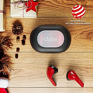 Chiline Wireless Bluetooth Earbuds 5.1 in-Ear Light-Weight Earphones Built-in Microphone,IPX5 Waterproof Headphones,True Noise Cancelling Wireless Earbuds,Black & Red for Gift
