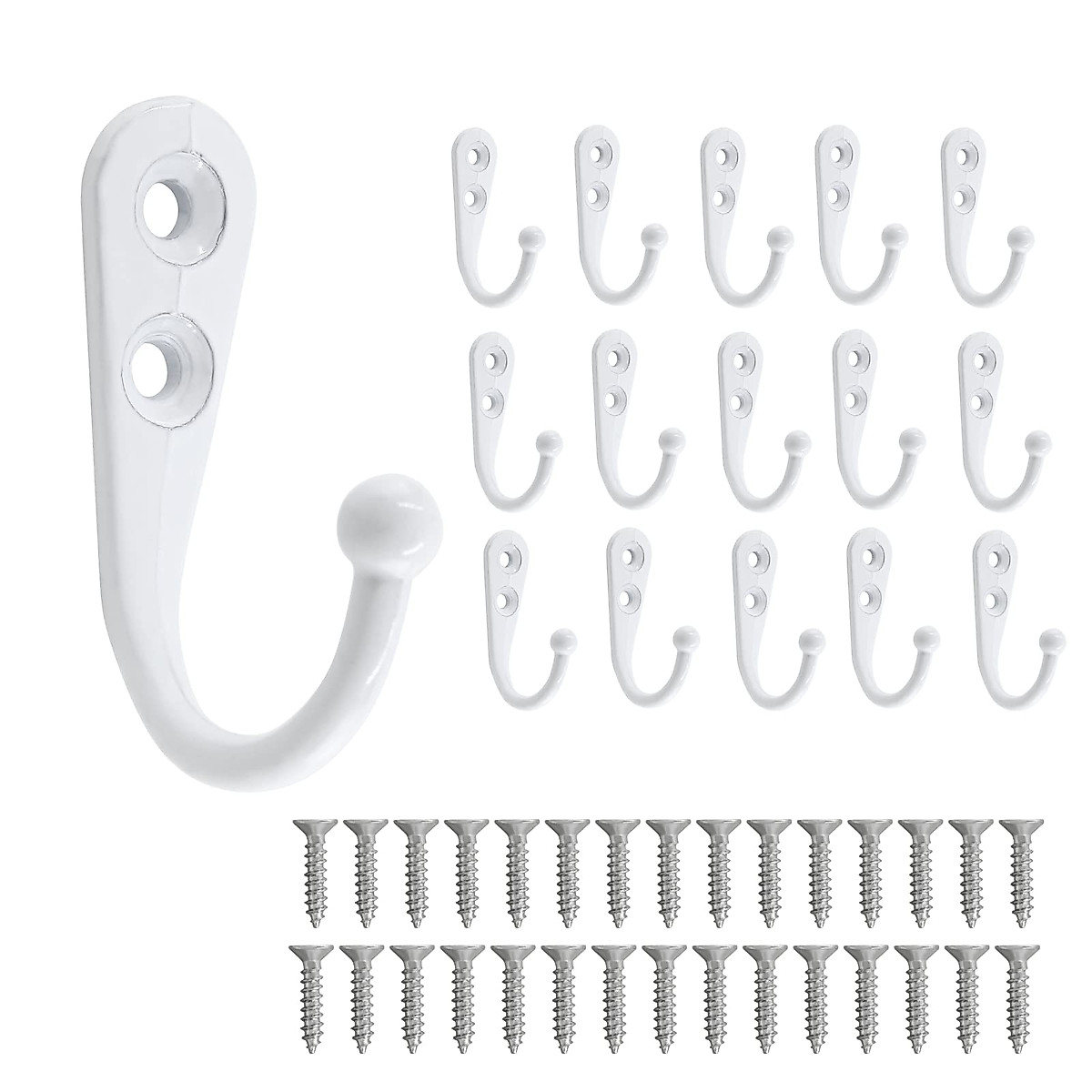 Hitefu 15PCS White Wall Mounted Coat Hooks, Heavy Duty Metal Single Prong Robe Hook, Rustproof Wall Hanger Hooks for Towel Hat Bag on Livingroom, Bathroom, Kitchen