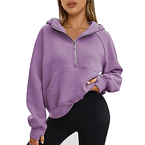 AUTOMET Womens Hoodies Fleece Fall Fashion Outfits Workout Sweatshirts Winter Jackets Oversized Pullover Tops Clothes 2025 Purple S