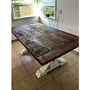 Farmhouse Redwood Rustic Table, Reclaimed Wood, Dark Brown and White