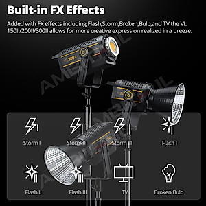 Godox VL150II 165W 5600±200K CRI96+,TLCI 96+ LED Studio Video Light with APP Control, Built-in FX Effects, Outdoor-Indoor Dual-use LED Continuous Light （VL150 Upgrade ）
